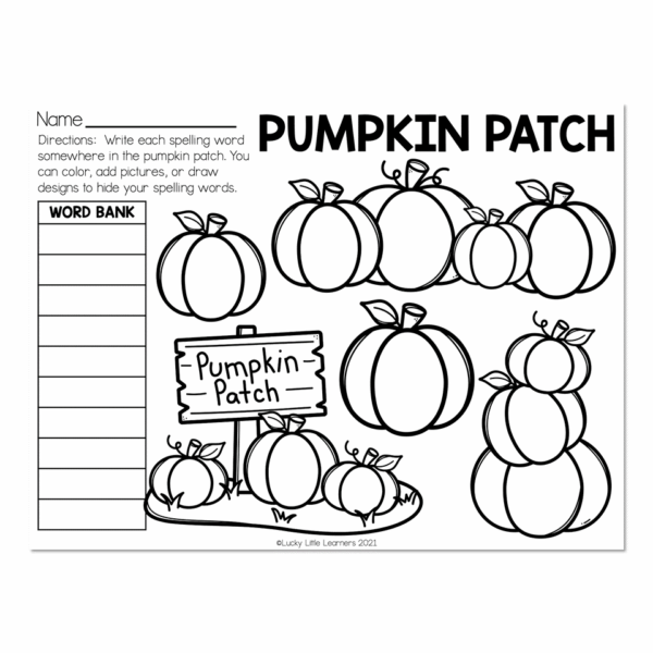 Fall Spelling Word Work Practice - Pumpkin Patch - Lucky Little Learners