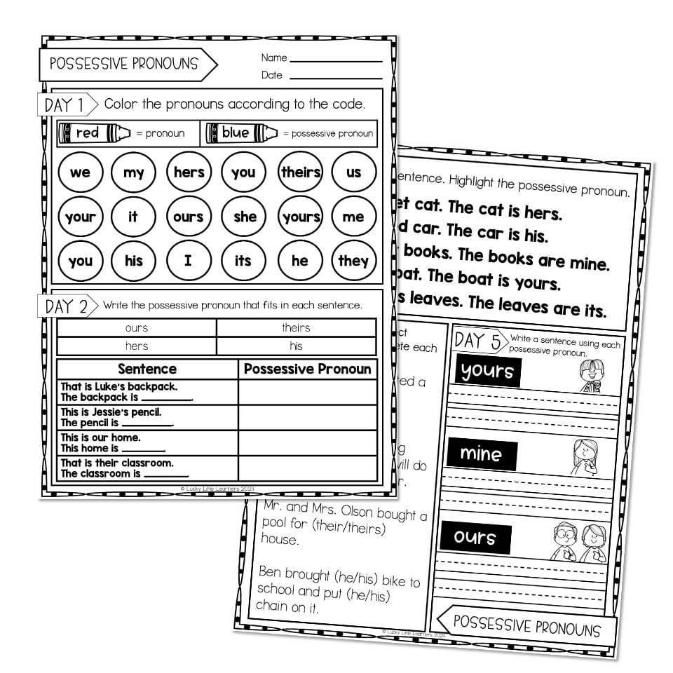 Grammar Day by Day - Possessive Pronouns - Lucky Little Learners