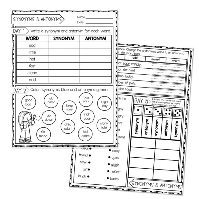 Grammar Day by Day - Synonyms and Antonyms - Lucky Little Learners