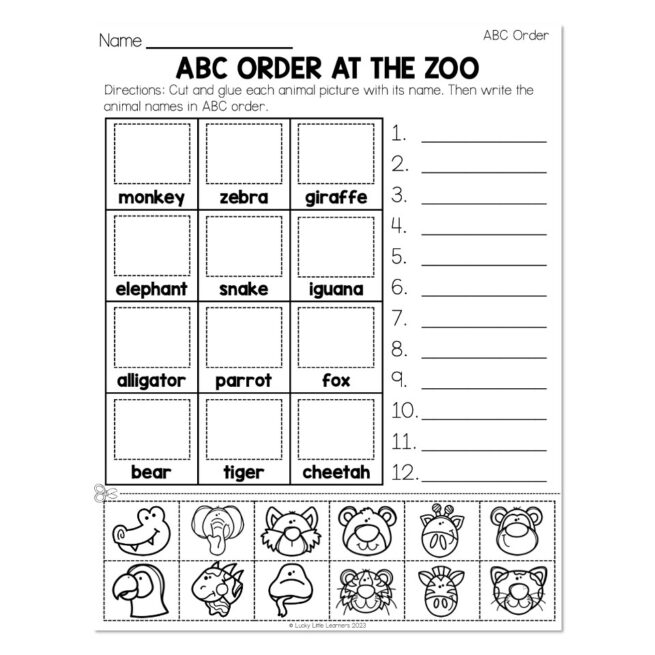 Grammar Worksheets - ABC Order - ABC Order at the Zoo - Lucky Little ...