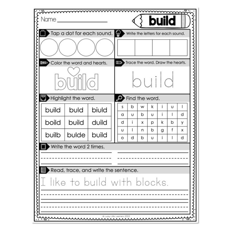 Heart Word Worksheets - Sight Words - Build - Lucky Little Learners