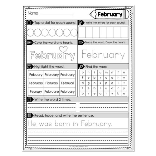 Heart Word Worksheets - Sight Words - February - Lucky Little Learners
