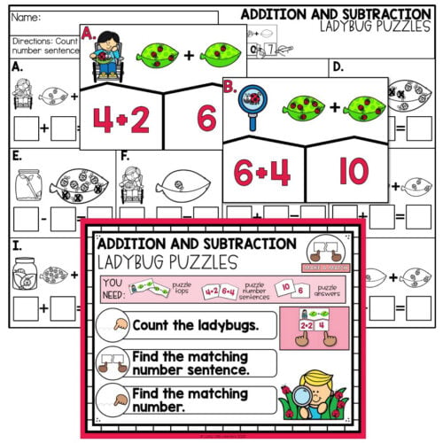 Kindergarten Math Center - June - Addition and Subtraction - Ladybug ...