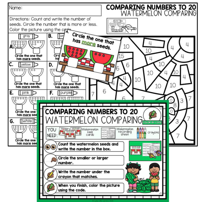 Kindergarten Math Center - June - Comparing Numbers to 20 - Watermelon ...