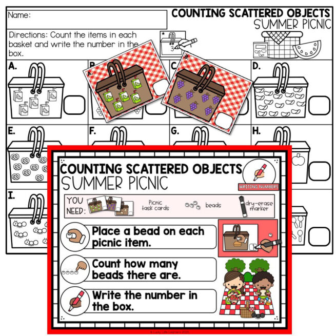 Kindergarten Math Center - June - Counting Scattered Objects - Counting ...