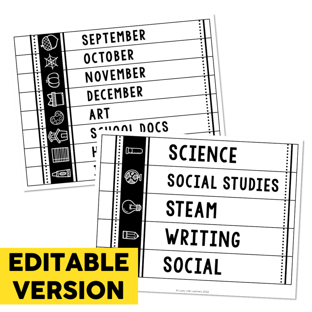 Editable Classroom Labels - Binder Spine - Lucky Little Learners