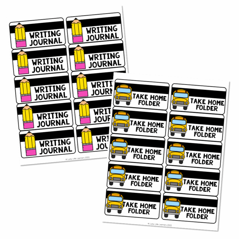 Classroom Labels - Notebook and Folder - Lucky Little Learners