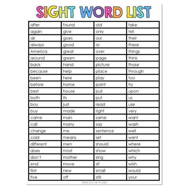 Lucky Little Toolkit - Literacy - Sight Words List - Lucky Little Learners