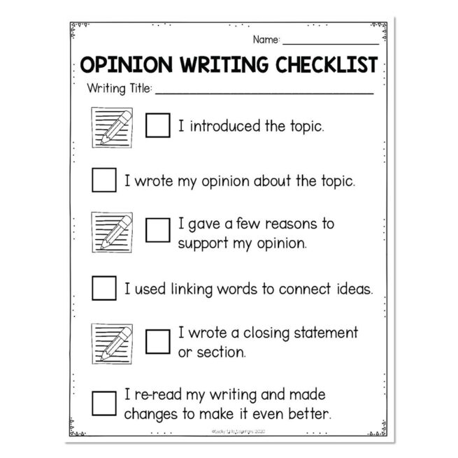 Lucky Little Toolkit - Literacy - Writing Checklists - Opinion Writing ...