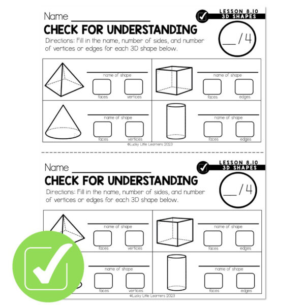 Lucky to Learn Math - 3D Shapes - Lesson 8.10 - Check for Understanding ...