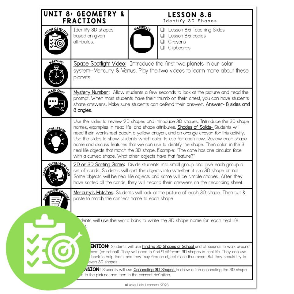 Lucky to Learn Math - 3D Shapes - Lesson 8.6 - Lesson Plan - Lucky ...