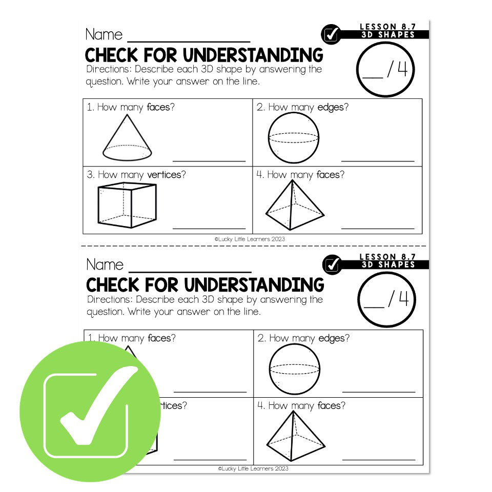 Lucky to Learn Math - 3D Shapes - Lesson 8.7 - Check for Understanding ...