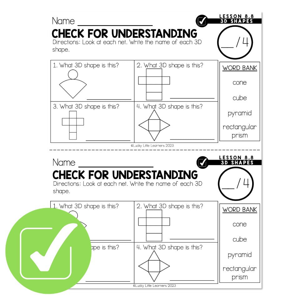 Lucky to Learn Math - 3D Shapes - Lesson 8.8 - Check for Understanding ...