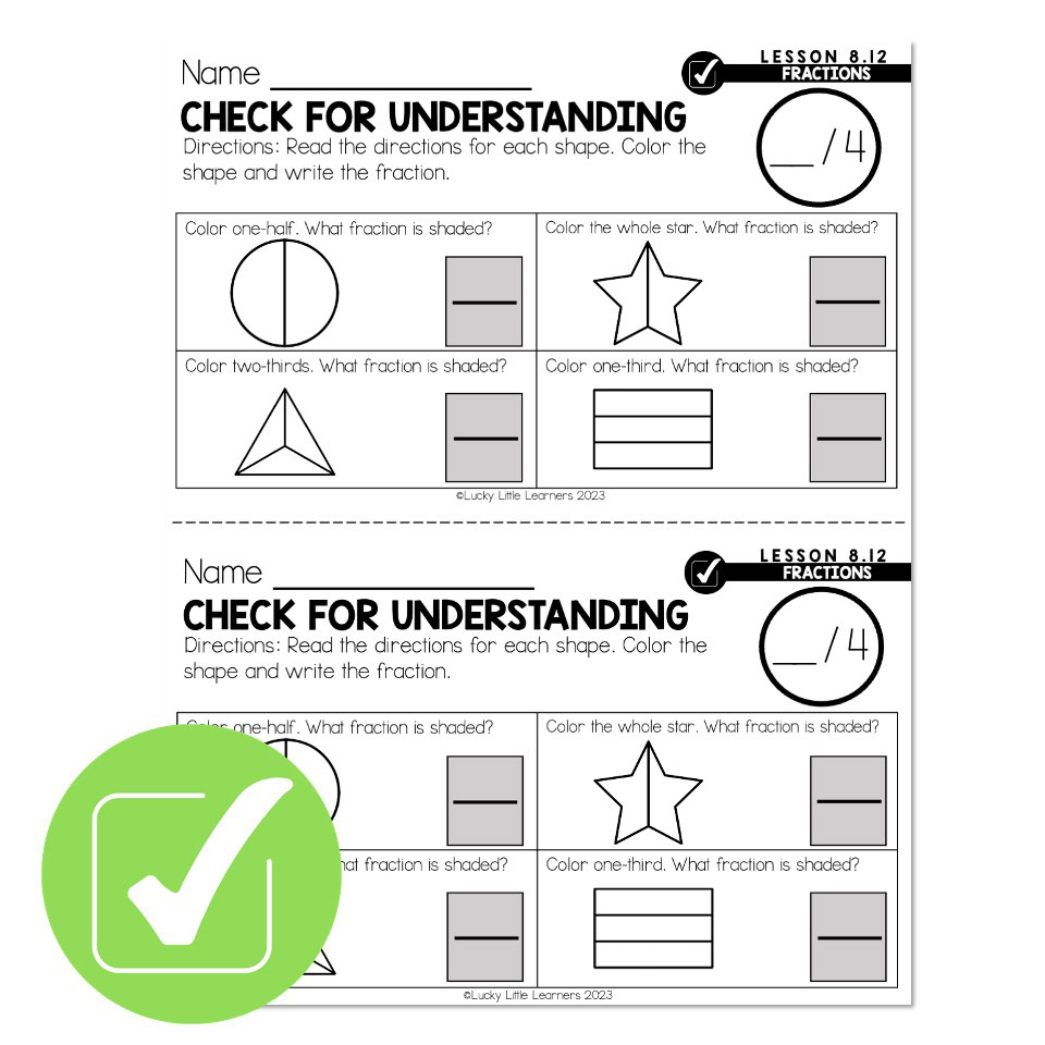 Lucky to Learn Math - Fractions - Lesson 8.12 - Check for Understanding ...
