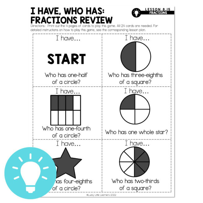 Lucky to Learn Math - Fractions - Lesson 8.15 - Mini Lesson - I Have ...