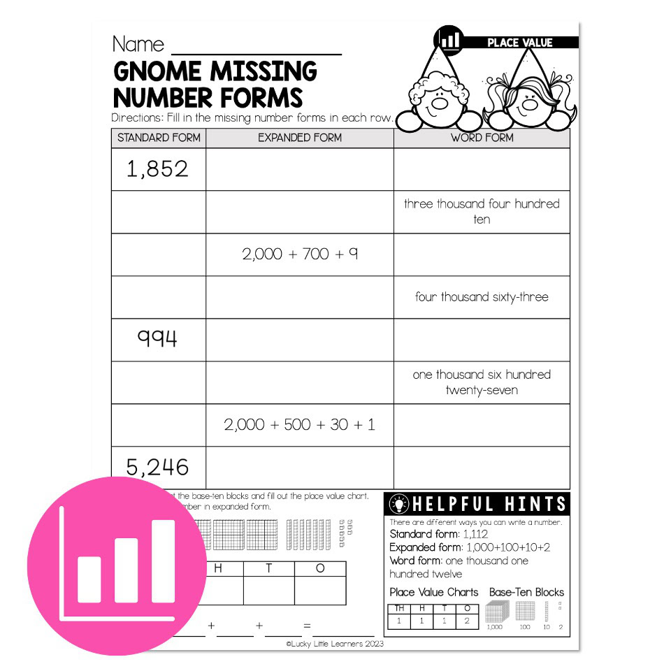 Lucky to Learn Math - Lesson 10.1 - Place Value Review - Differentiation - Gnome Missing Number ...