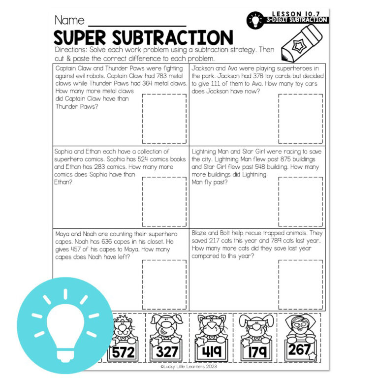 Lucky to Learn Math - Lesson 10.7 - 3-Digit Subtraction Review - Mini ...