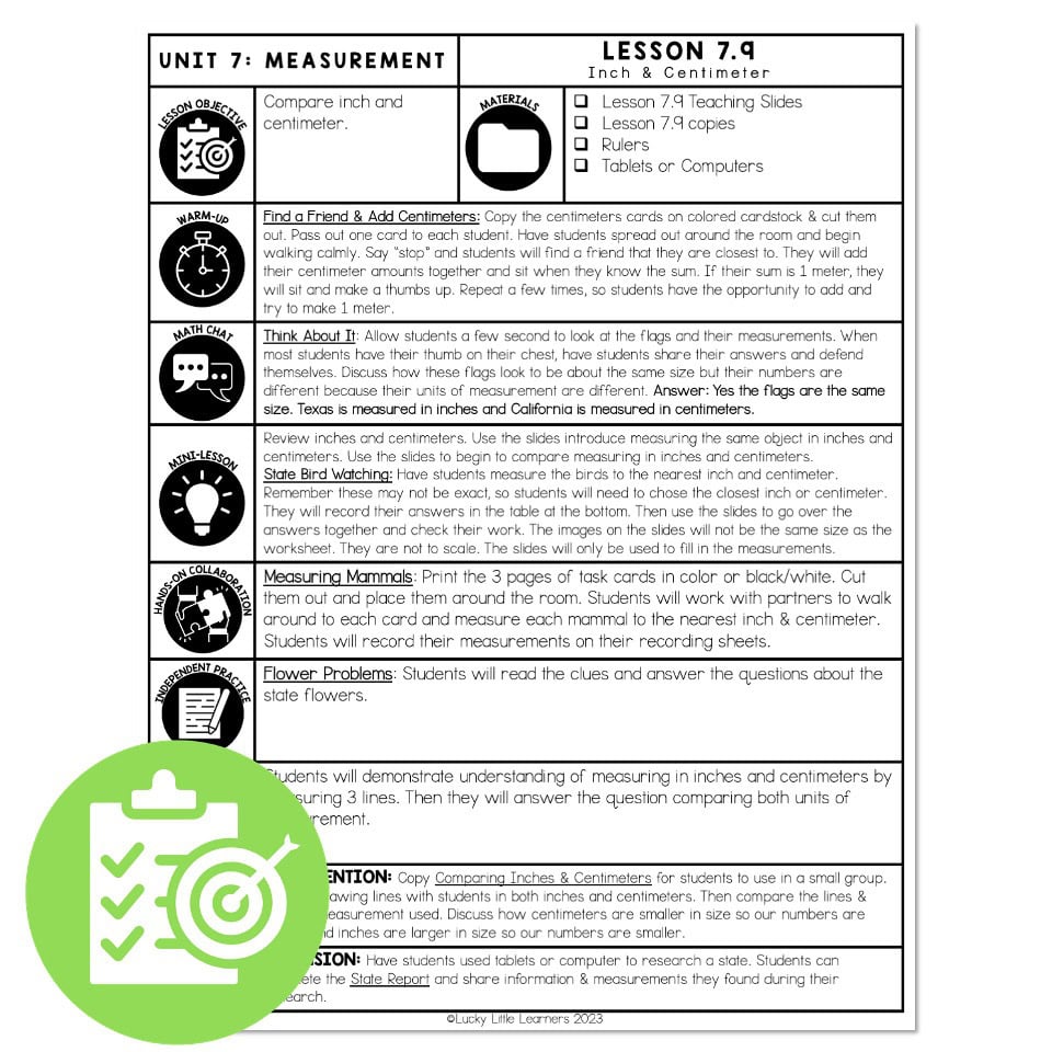 Lucky to Learn Math - Lesson 7.9 - Comparing Inches and Centimeters ...