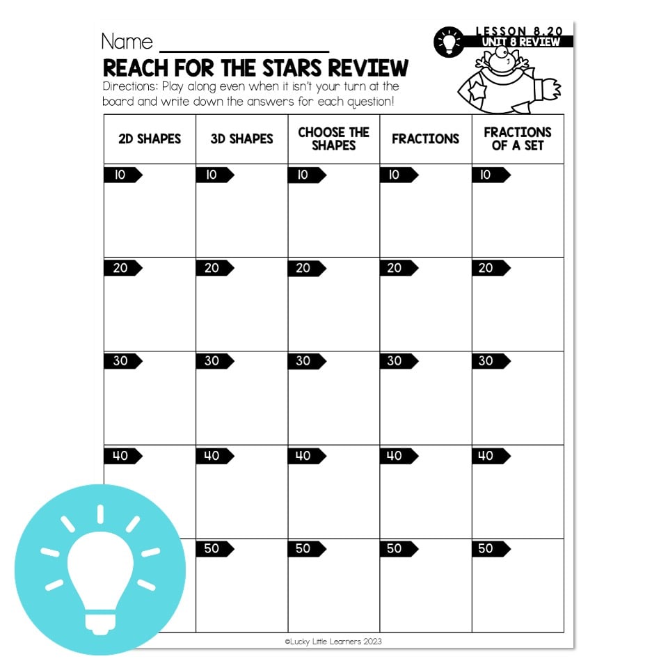 Lucky to Learn Math - Shapes and Fractions Review - Lesson 8.20 - Mini ...