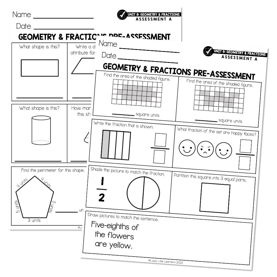 Lucky to Learn Math - Unit 8 - Geometry and Fractions - Pre-Assessment ...