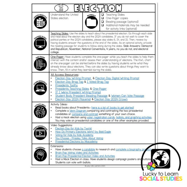 Lucky to Learn Social Studies - Election and Voting - Teacher's Guide ...
