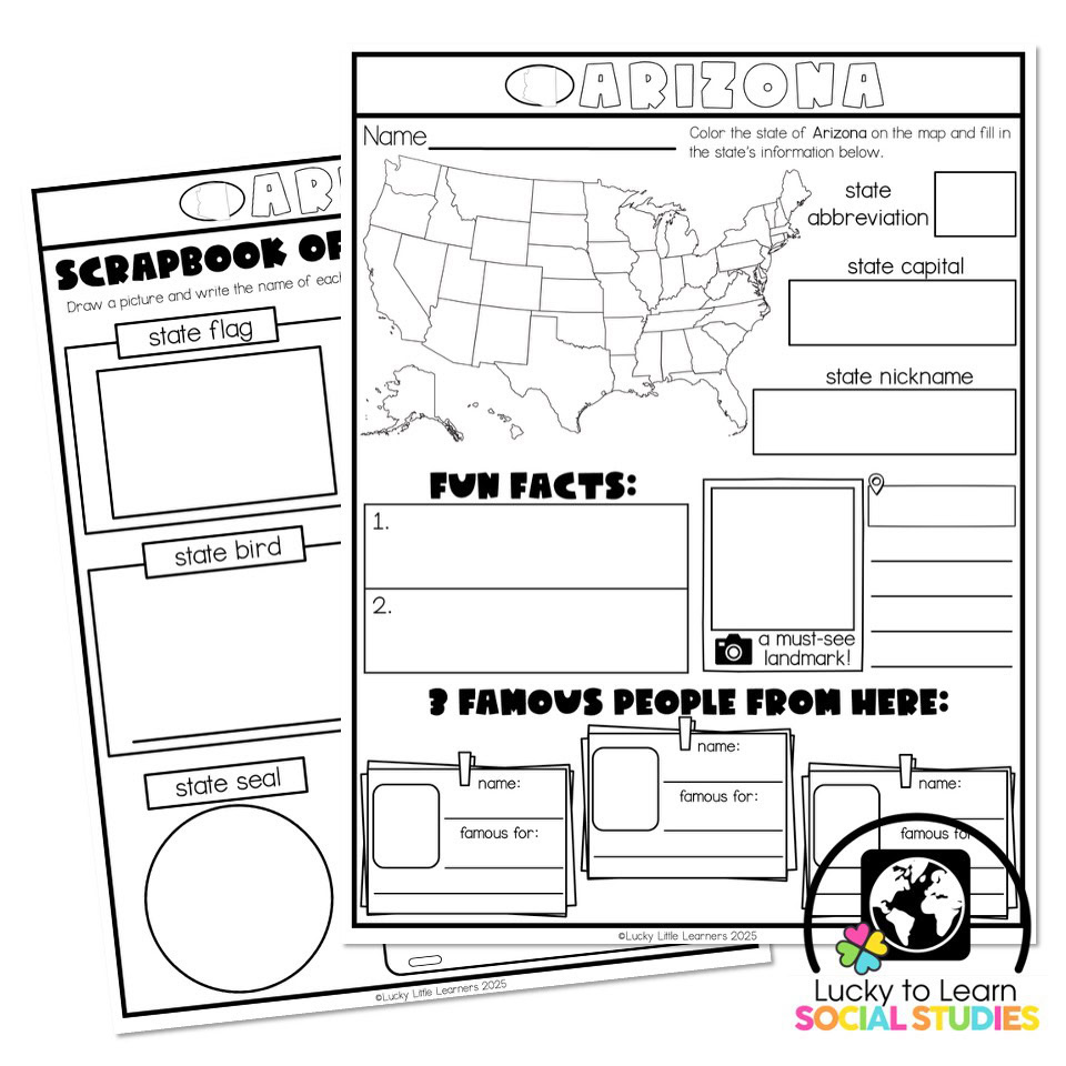 Lucky to Learn Social Studies - US States - Arizona - One-Pager - Lucky ...