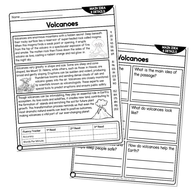 Main Idea Reading Passage – Volcanoes – Above - Lucky Little Learners