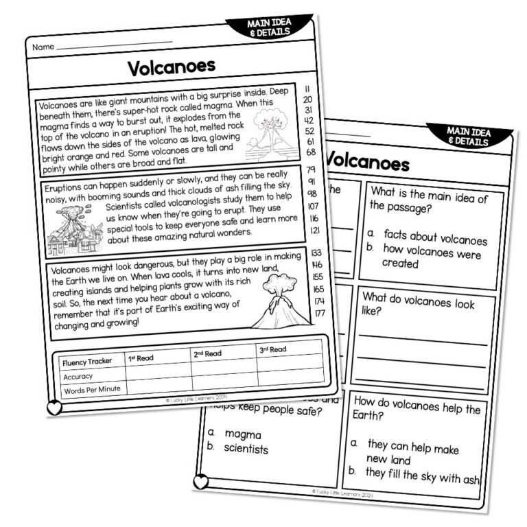 Main Idea Reading Passage – Volcanoes – At - Lucky Little Learners