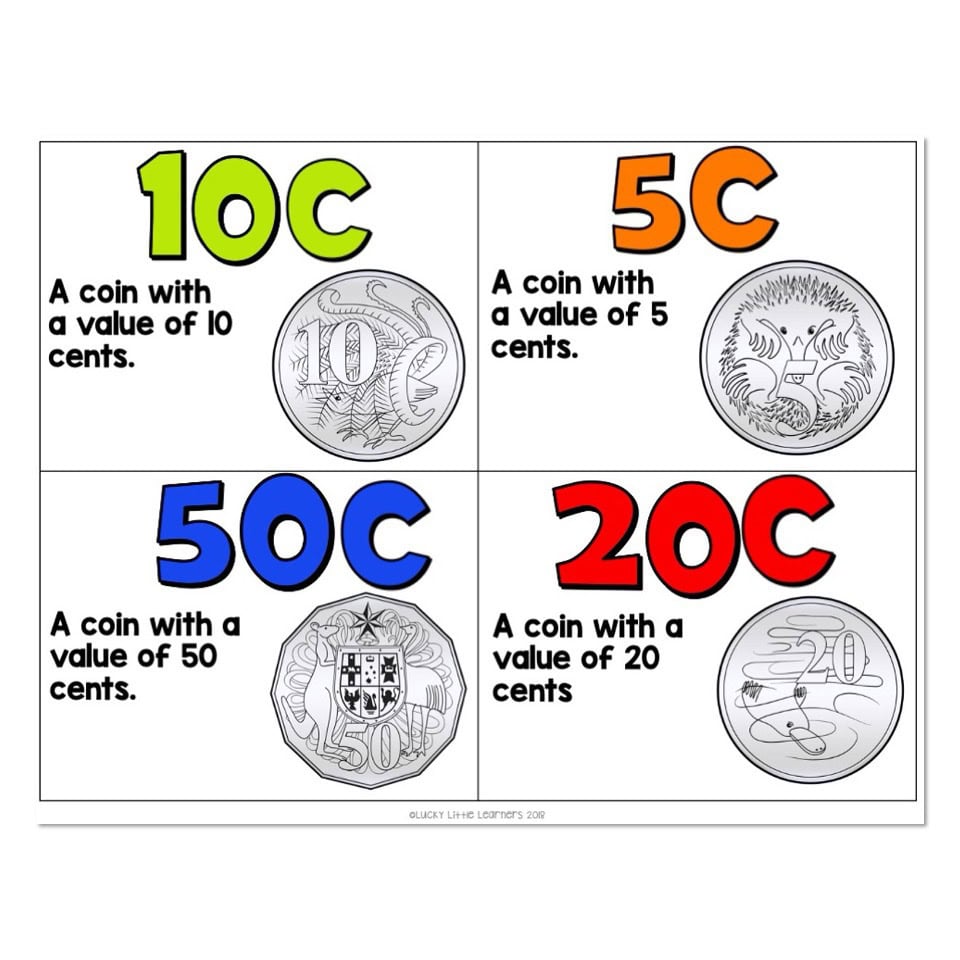 Math Vocabulary Cards - Australian Coins - 5, 10, 20, 50 - Lucky Little ...