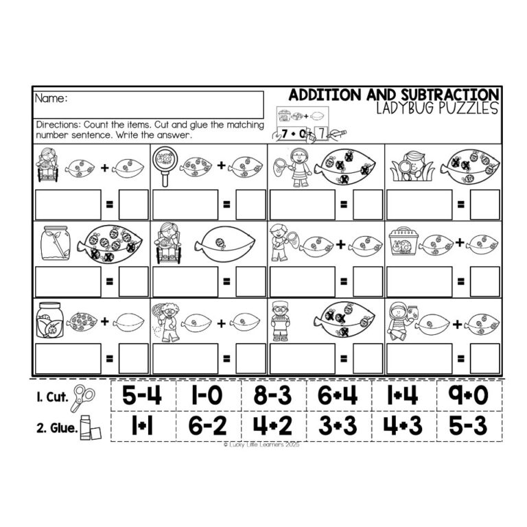 Math Worksheet - June - Addition and Subtraction - Ladybug Puzzles ...