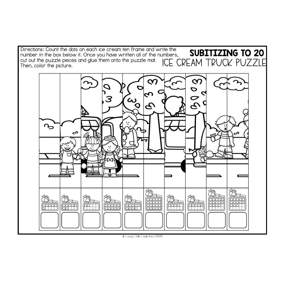 Math Worksheet - June - Subitizing to 20 - Ice Cream Truck Puzzle ...