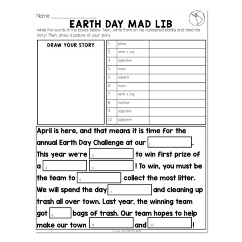 Monthly Mad Libs - April - Earth Day - Lucky Little Learners