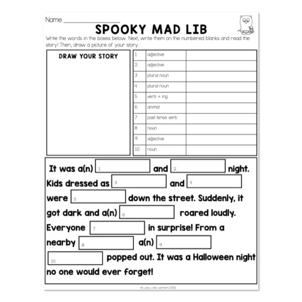 Monthly Mad Libs - October - Spooky - Lucky Little Learners