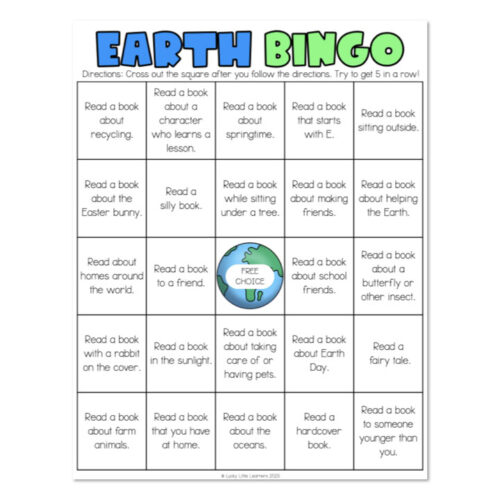 Monthly Reading Bingo - April - Earth Bingo - Lucky Little Learners