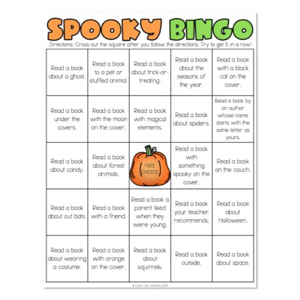 Monthly Reading Bingo - October - Spooky Bingo - Lucky Little Learners