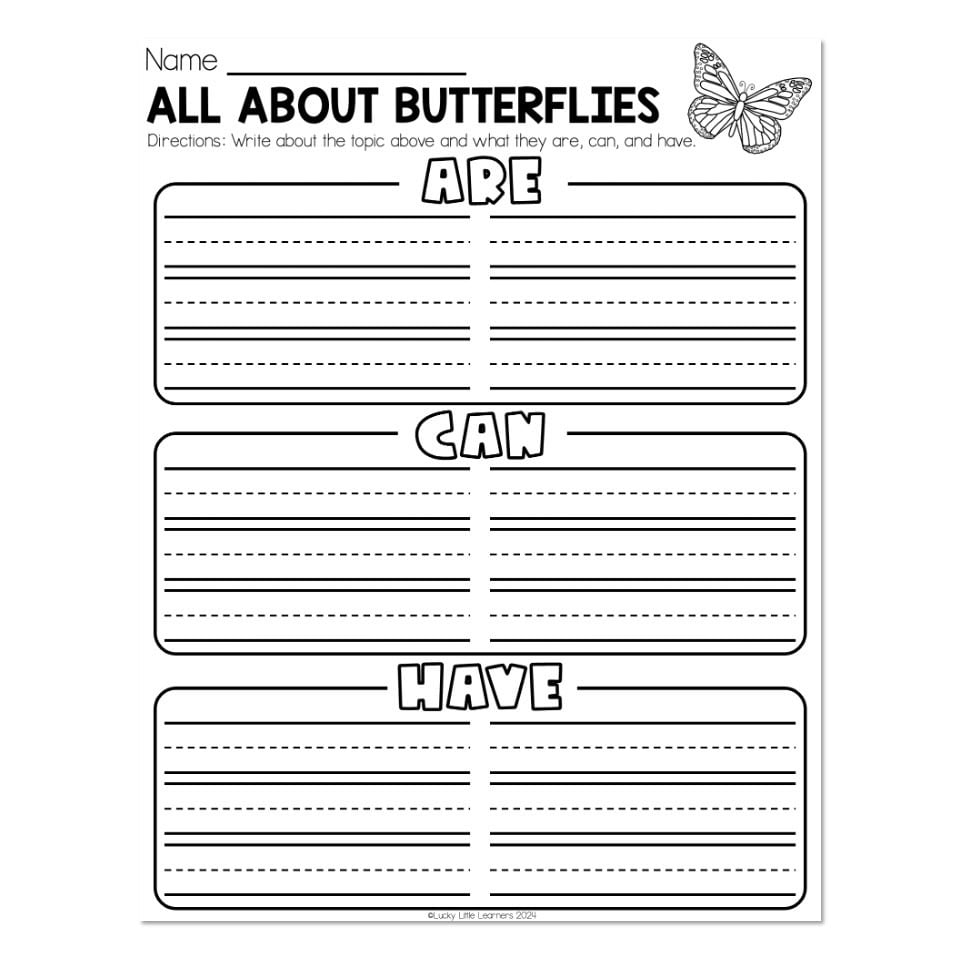 Monthly Writing Centers - August - All About - Butterflies - Lucky ...