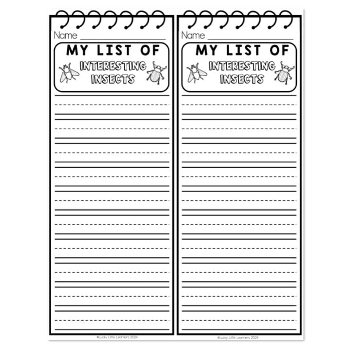 Monthly Writing Centers - May - List - Interesting Insects - Lucky ...