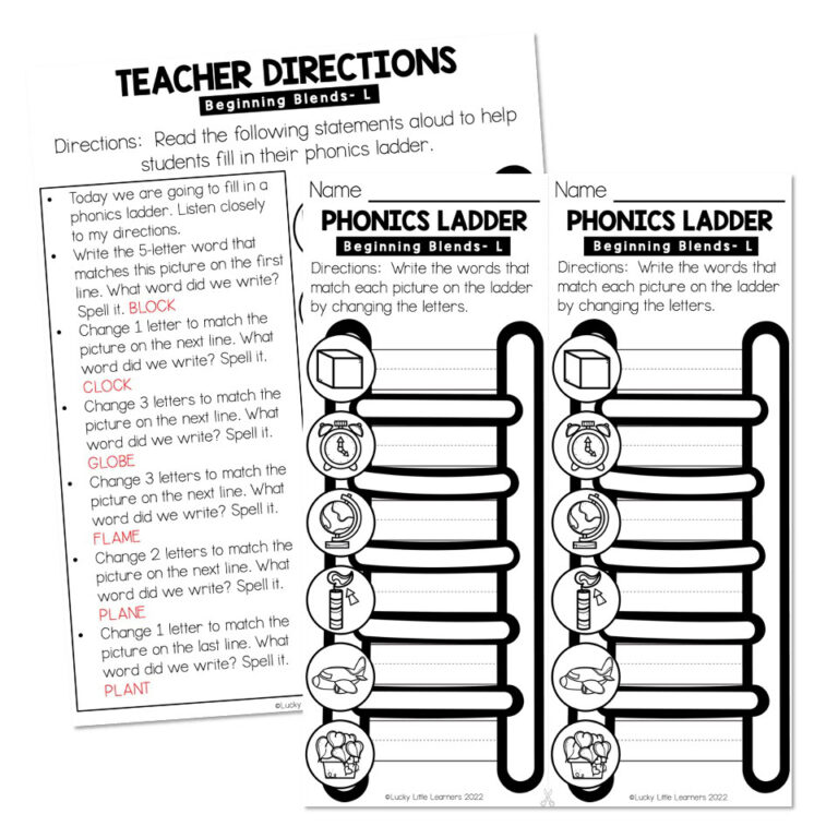 Phonics Ladders - Beginning Blend - L Blends - Lucky Little Learners