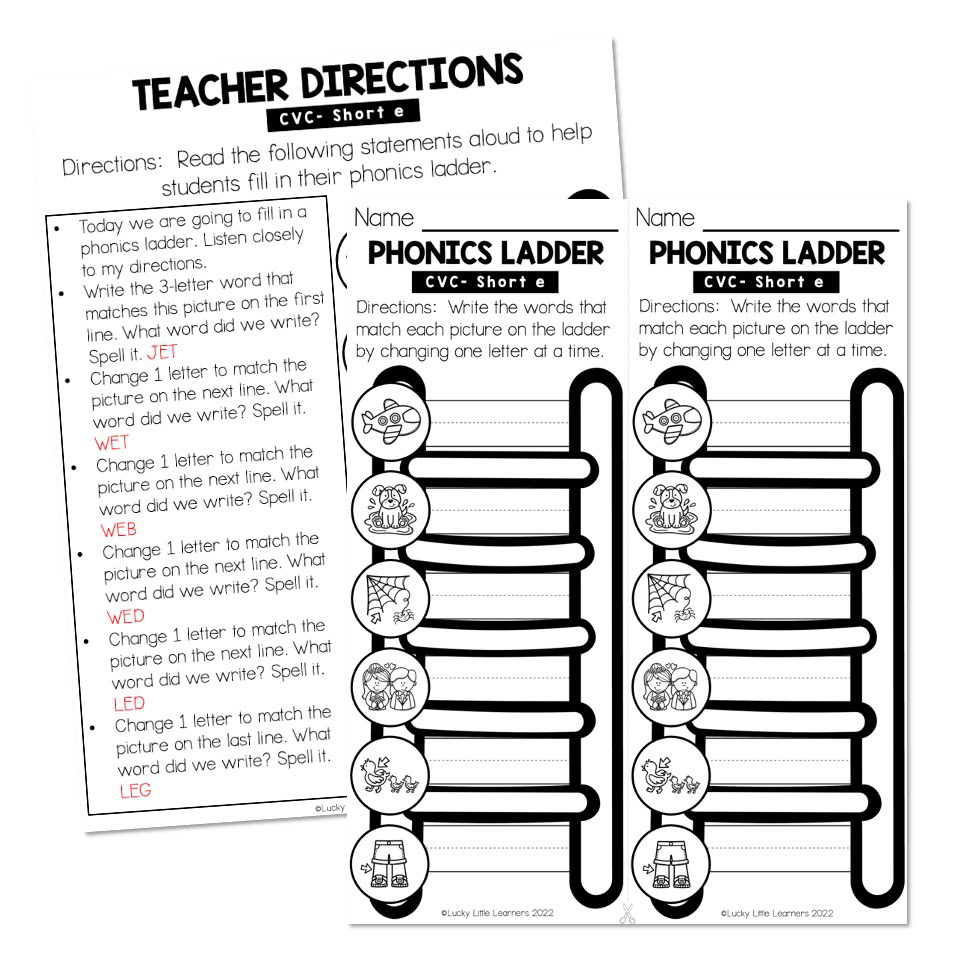 Phonics Ladders - CVC - Short E - Lucky Little Learners