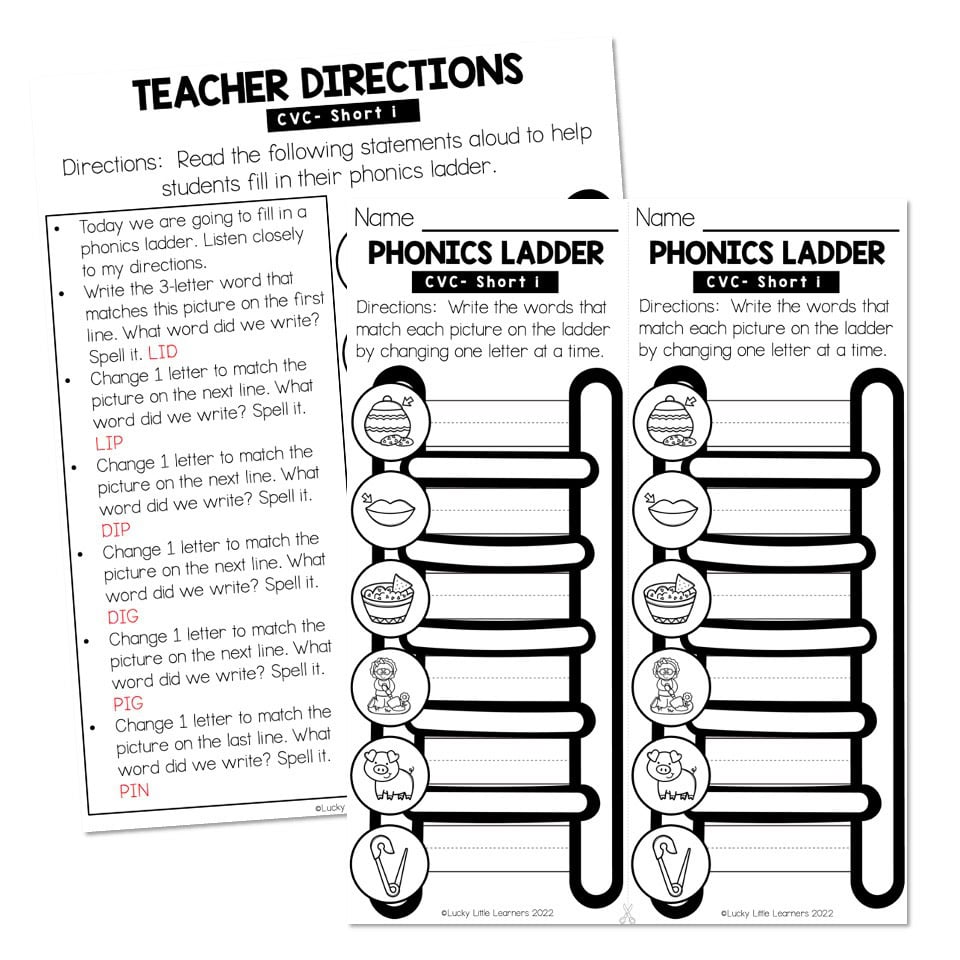 Phonics Ladders - CVC - Short I - Lucky Little Learners