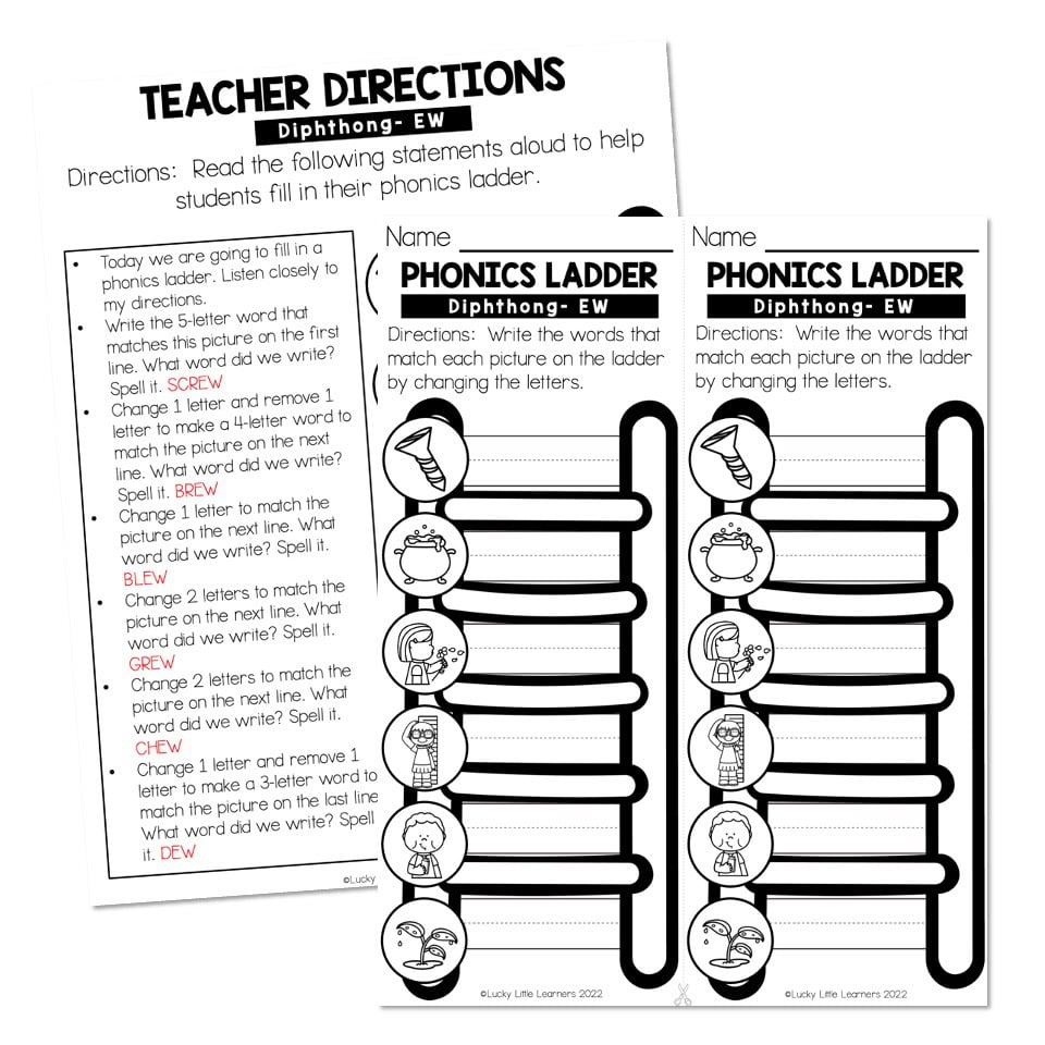 Phonics Ladders - Diphthong - EW - Lucky Little Learners