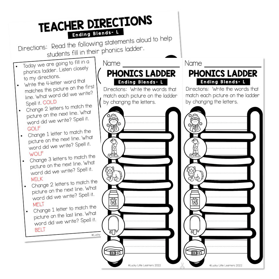 Phonics Ladders - Ending Blend - L Blends - Lucky Little Learners