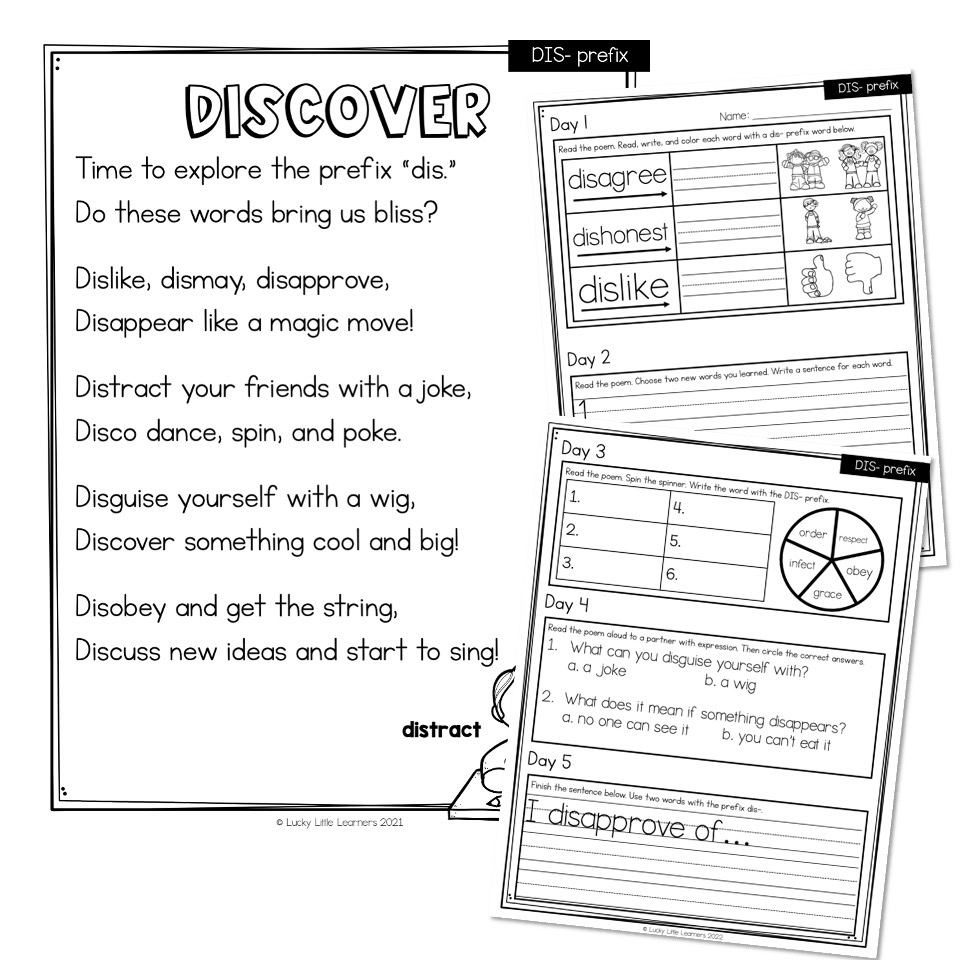 Phonics Poem - Prefix DIS- Lucky Little Learners