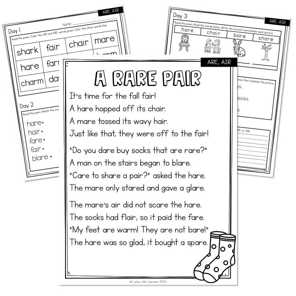 Phonics Poem - R-Controlled - AIR, ARE - Lucky Little Learners
