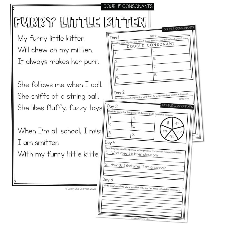 Phonics Poems - Double Consonants - Lucky Little Learners