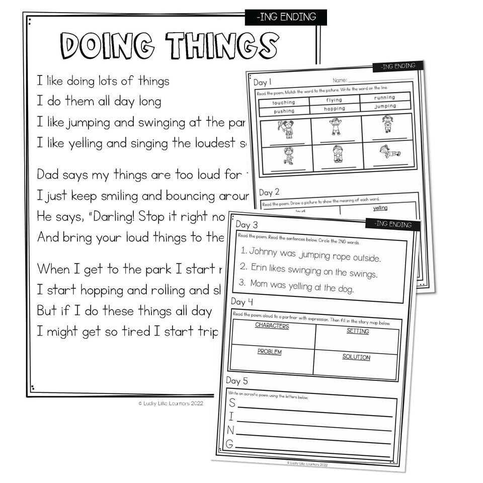 Phonics Poems - ING Ending - Lucky Little Learners