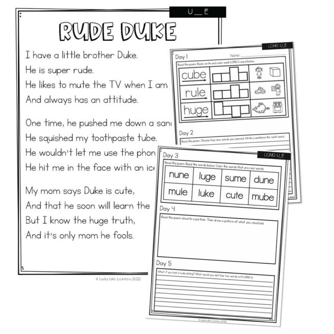 Phonics Poems - Long U Silent e - Lucky Little Learners
