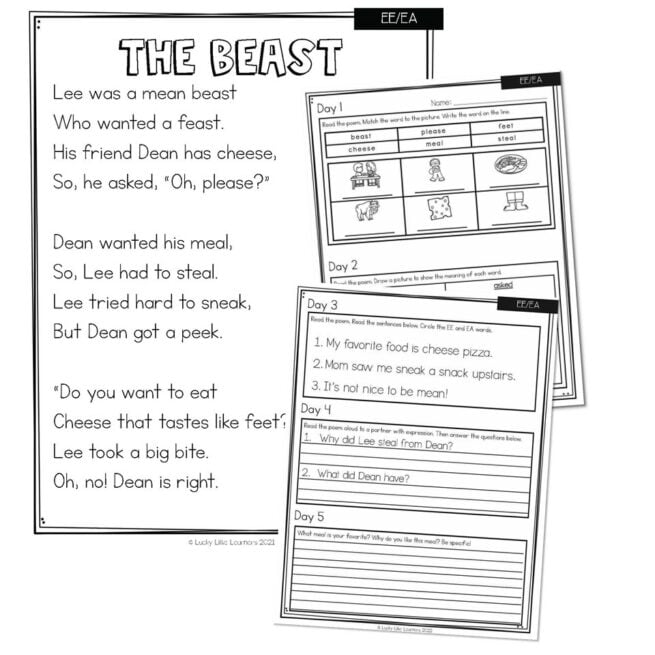 Phonics Poems - Long e Vowel Teams - EE and EA - Lucky Little Learners