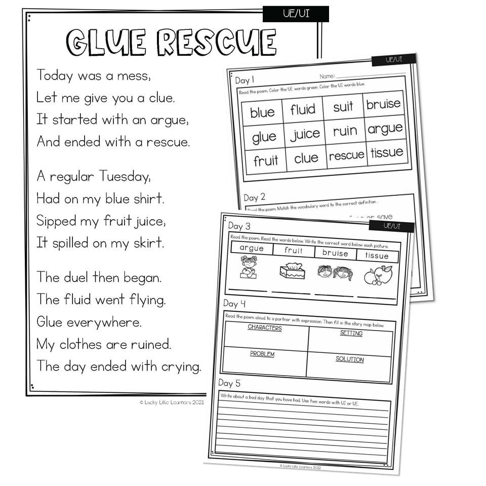 Phonics Poems - Long u Vowel Teams - UE and UI - Lucky Little Learners