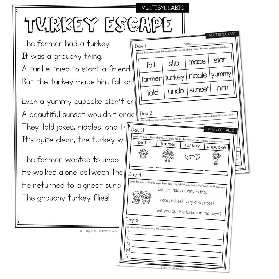 Phonics Poems - Multisyllabic - Lucky Little Learners